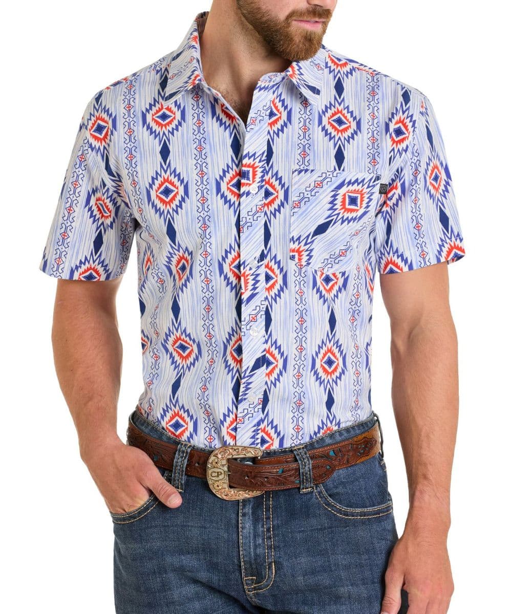 Rock & Roll Cowboy Men's Tek Western Button Down Shirt - Cowpokes Work ...