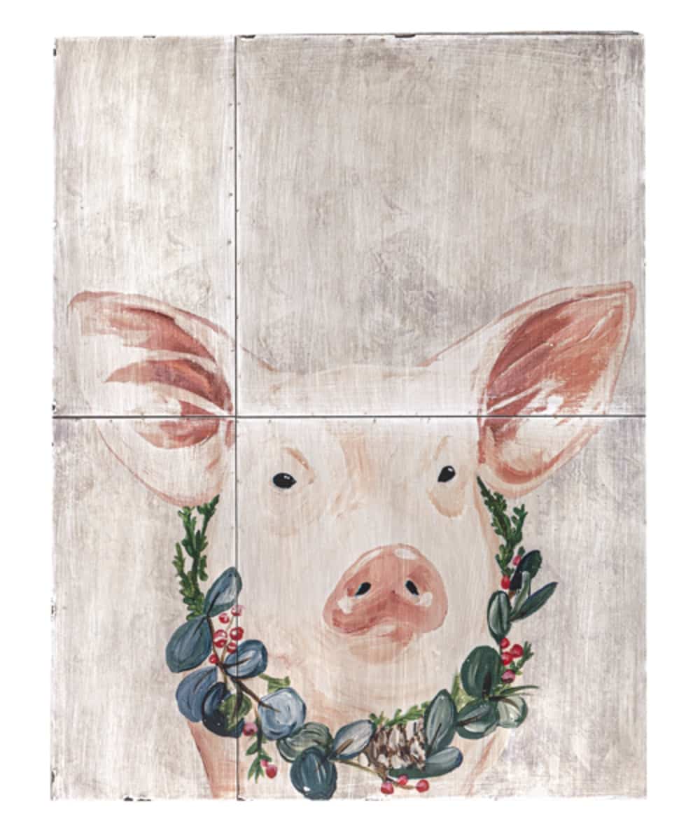 Ganz Antique Tile Holiday Pig Wall Decor - Cowpokes Work and Western