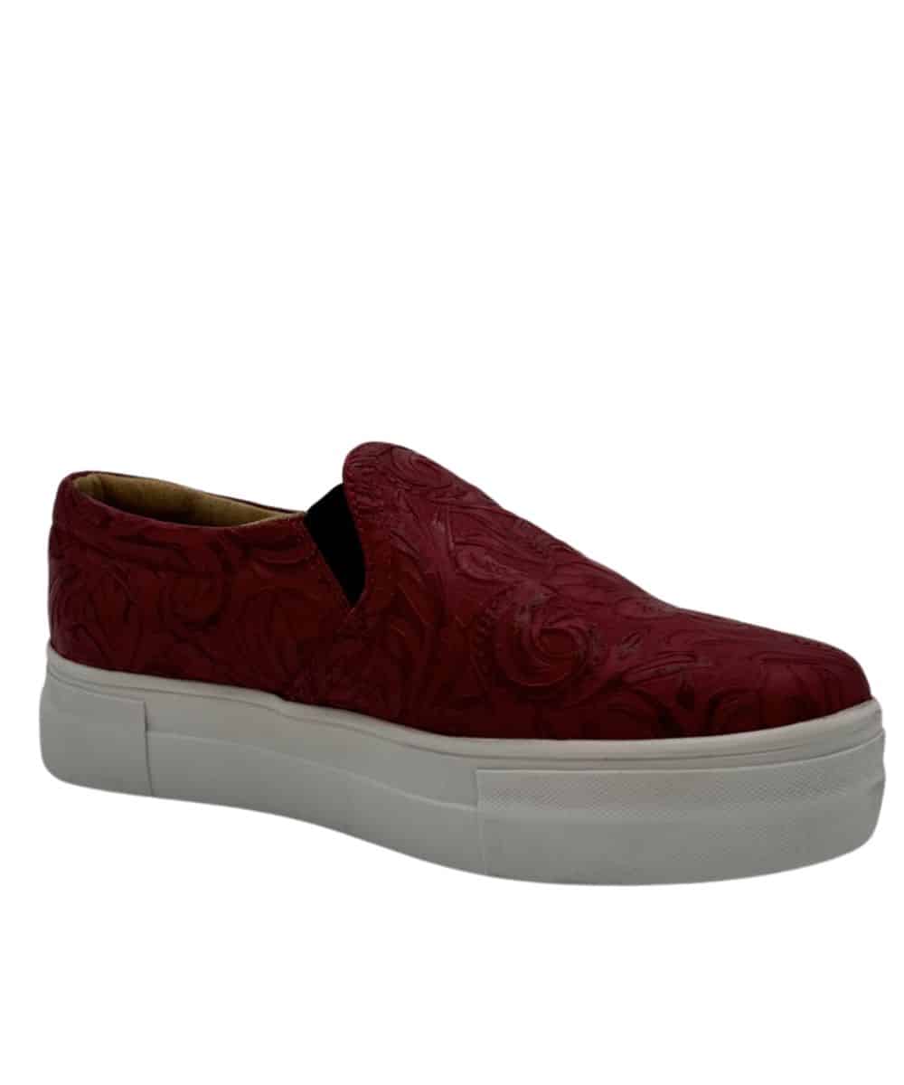 Alcala Women's Red Tooled Van Shoe (#LEATHERVANRED) - Cowpokes Work and ...