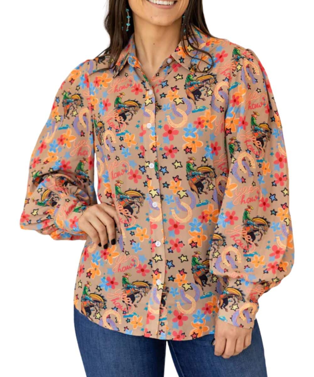 Turquoise Haven Women's Yeehaw Cowboy Blouse - Cowpokes Work and Western
